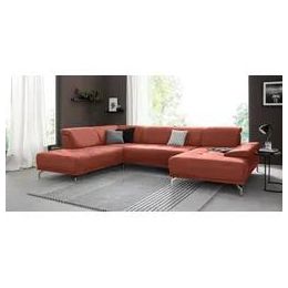 Wohnlandschaft Places of Style "Caluna U-Form" Sofas Gr. B/H/T: 332cm x 81cm x 234cm, Struktur flausch, Recamiere rechts, orange (terra) mit Sitztiefen- und Kopfteilverstellung