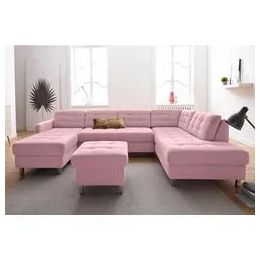 Sit & More Wohnlandschaft SIT & MORE "Picasso U-Form" Sofas Gr. B/H/T: 294cm x 80cm x 196cm, Struktur fein, Ottomane rechts, mit Bettfunktion, rosa (flamingo) wahlweise mit Bettfunktion und Bettkasten