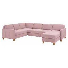 Wohnlandschaft Home Affaire "Earl U-Form" Sofas Gr. B/H/T: 292cm x 80cm x 204cm, Struktur fein, Recamiere rechts, mit Bettfunktion-mit Bettkasten, rosa (flamingo) wahlweise auch mit Bettfunktion oder Bettkasten