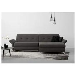 Ecksofa Inosign "Maredo L-Form" Sofas Gr. B/H/T: 284 cm x 89 cm x 179 cm, Luxus-Microfaser Euphoria, mega-Recamiere rechts, mit Kopfteilverstellung, mit Armteilfunktion, mit Vorziehsitz motorisch und mit Bettkasten, grau (fango) Federkern, wahlweise auch mit Kopfteil- und Armlehnverstellung