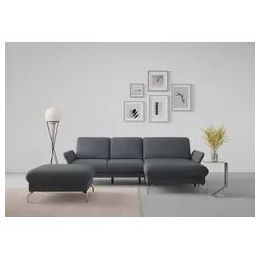 Sit & More Ecksofa SIT & MORE "Fashion L-Form" Sofas Gr. B/H/T: 253cm x 84cm x 165cm, Soft clean, Recamiere rechts, mit Kopfteilverstellung-mit Vorziehsitz, motorisch-mit Metallfuesse Nickel satiniert, grau (dunkelgrau) wahlweise mit Kopfteilverstellung, Vorziehsitz, motorisch, Nickelfüße