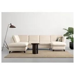 Wohnlandschaft Home Affaire "Trelleborg U-Form" Sofas Gr. B/H/T: 307 cm x 86 cm x 213 cm, Cord, Ottomane links, mit Bettfunktion-mit Stauraum, beige (creme) wahlweise mit Bettfunktion und Bettkasten, inkl. Federkern-Polsterung