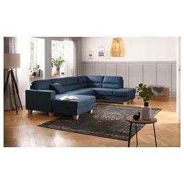 Wohnlandschaft Home Affaire "Navan, U-Form" Sofas Gr. B/H: 313cm x 85cm, Struktur, Recamiere links, ohne Kopfstützen-ohne Bettfunktion, blau Wohnlandschaft Sofas wahlweise mit Bettfunktion und Kopfstütze