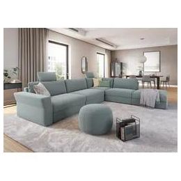 Sit & More Ecksofa SIT&MORE "Cadabra L-Form" Sofas Gr. B/H/T: 356 cm x 80 cm x 292 cm, Struktur fein, Ottomane rechts, blau (aqua) Breite 356 cm, mit Sitztiefenverstellung