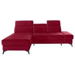 Ecksofa Inosign "Cardiz L-Form" Sofas Gr. B/H/T: 246cm x 83cm x 173cm, Samtoptik, Recamiere links, ohne Bettfunktion-ohne Bettkasten, rot inkl.Kopfteilverstellung und Federkern wahlweise mit Bettfunktion