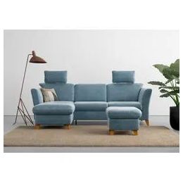 Ecksofa Home Affaire "Trelleborg L-Form" Sofas Gr. B/H/T: 249 cm x 86 cm x 162 cm, Breitcord, Recamiere links, mit Bettfunktion-mit Bettkasten, blau (blau, grau) wahlweise mit Bettfunktion und Bettkasten, inkl. Federkern-Polsterung