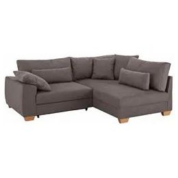 Ecksofa Home Affaire "Helena II, L-Form" Sofas Gr. B/H/T: 227 cm x 77 cm x 190 cm, Luxus-Microfaser in Lederoptik, Ottomane rechts, mit Bettfunktion, grau (rock) Mit Federkern, wahlweise mit Bett und Taschenfederkern