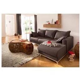 Ecksofa Home Affaire "Edina L-Form" Sofas Gr. B/H/T: 228cm x 83cm x 151cm, Webstoff, Ottomane rechts, braun (braun, filzoptik) auch in Baumwollmix-Bezug, im skandinavischem Stol