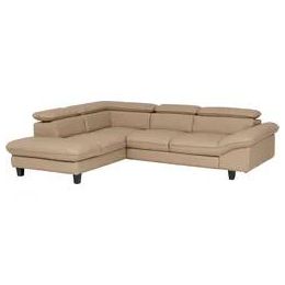 Ecksofa Home Affaire "Pilot L-Form" Sofas Gr. B/H/T: 266cm x 73cm x 108cm, NaturLEDER, Ottomane links, mit Kopfteilverstellung-ohne Bettfunktion-ohne Bettkasten, braun (cappuccino)