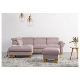 Ecksofa Home Affaire "Lindgren L-Form" Sofas Gr. B/H/T: 249 cm x 84 cm x 217 cm, Chenille, Ottomane links, ohne TV-Funktion motorisch-ohne Bettfunktion mit einklappbaren Rollen-ohne Stauraum-ohne Kopfteilverstellung-ohne Federkern, rosa (rose) wahlweise mit TV-Funktion, Stauraum und Kopfteilverstellung