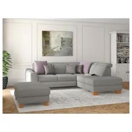 Sit & More Ecksofa SIT & MORE "Dundee L-Form" Sofas Gr. B/H/T: 263cm x 86cm x 219cm, Luxus-Microfaser Paris, Ottomane rechts, ohne Kopfteilverstellung-ohne Bettfunktion-ohne Stauraum, weiß (silber) mit Federkern und Massivholzfüßen, wahlweise Kopfteilverstellung