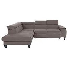 Ecksofa COTTA "Morven L-Form" Sofas Gr. B/H/T: 249cm x 75cm x 207cm, Flachgewebe, Ottomane links, mit Bettfunktion-mit Bettkasten-ohne Ladestation-mit Kopfteilverstellung, grau (taupe) Kopfteilverstellung, wahlweise mit Bettfunktion und Bettkasten