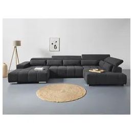 Wohnlandschaft COTTA "Orion U-Form" Sofas Gr. B/H/T: 409 cm x 73 cm x 225 cm, Microfaser, Ottomane rechts-Recamiere links, schwarz (black) inkl. Kopfteilverstellung und Zierkissen