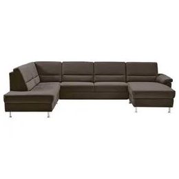 Wohnlandschaft CALIZZA INTERIORS "Onyx U-Form" Sofas Gr. B/H/T: 335cm x 90cm x 196cm, Flachgewebe, Recamiere rechts, ohne Bettfunktion ohne Bettkasten, braun (mocca) wahlweise mit Bettfunktion und Bettkasten