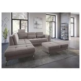 Sit & More Ecksofa SIT & MORE "Bendigo L-Form" Sofas Gr. B/H/T: 258cm x 87cm x 226cm, Samtoptik, Ottomane links, mit satiniertem Nickelfuß, beige (sand) inklusive Sitztiefenverstellung, Bodenfreiheit 15 cm, in 2 Fußfarben