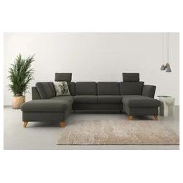 Wohnlandschaft Home Affaire "Trelleborg U-Form" Sofas Gr. B/H/T: 307 cm x 86 cm x 213 cm, Struktur fein, Ottomane links, ohne Bettfunktion-ohne Stauraum, grau (anthrazit) Federkern-Polsterung, wahlweise mit Bettfunktion und Stauraum