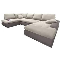 Wohnlandschaft Trendmanufaktur "Indie, U-Form" Sofas Gr. B/H/T: 315cm x 86cm x 179cm, Kunstleder SOFTLUX-Struktur fein, Recamiere rechts, ohne Bettfunktion, grau (taupe/hellbeige) wahlweise mit Bettfunktion, inkl. loser Rücken- u. Zierkissen