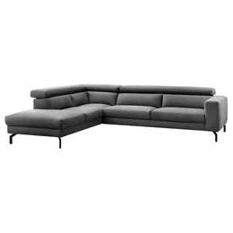 Ecksofa Places of Style "Olanta, L-Form" Sofas Gr. B/H/T: 305cm x 76cm x 233cm, Luxus-Microfaser Vintageoptik, Ottomane links, grau (dunkelgrau) mit verstellbaren Kopfstützen