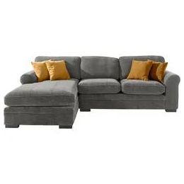 Ecksofa Home Affaire "Broughton L-Form" Sofas Gr. B/H/T: 279 cm x 92 cm x 178 cm, Samtoptik, Ottomane links, grau weicher Sitzkomfort, incl. 4 Zierkissen, Keder