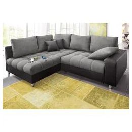 Ecksofa MR. COUCH "Tobi L-Form" Sofas Gr. B/H/T: 226cm x 75cm x 105cm, Microfaser PRIMABELLE, Ottomane links, mit Bettfunktion, schwarz (schwarz/grau) wahlweise mit Kaltschaum (140kg BelastungSitz) und Bettfunktion