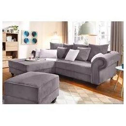 Ecksofa Home Affaire "King George King Henry, L-Form" Sofas Gr. B/H/T: 260cm x 90cm x 190cm, Samtstoff, Recamiere links, grau (anthrazit) mit Federkern, in legerer Polsterung und vielen Kissen