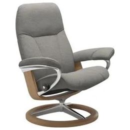 Relaxsessel stressless "Consul" Sessel Gr. ROHLEDER Stoff Q2 FARON, Signature Base Eiche, BalanceAdaptTM-PlusTMSystem-Gleitsystem-Relaxfunktion-Drehfunktion-Kopfstützenverstellung-Rückteilverstellung, B/H/T: 82cm x 102cm x 72cm, grau (grey q2 faron) mit Signature Base, Größe M, Gestell Eiche