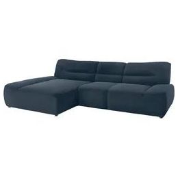 Ecksofa DOMO collection "Cesena L-Form" Sofas Gr. B/H/T: 288cm x 81cm x 175cm, Struktur fein, Recamiere links, mit Wellenunterfederung, blau (dunkelblau)