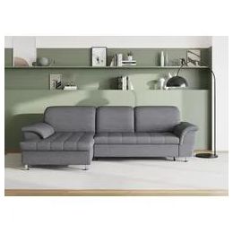 Ecksofa DOMO collection "Franzi Steppung im Sitzbereich B7T/H: 278/162/80 cm, L-Form" Sofas Gr. B/H/T: 278cm x 80cm x 171cm, Struktur grob, Recamiere links, mit Bettfunktion-mit Bettkasten-mit Kopfteilverstellung, grau (weiß, grau) wahlweise mit Bettfunktion, Bettkasten und Kopfteilverstellung