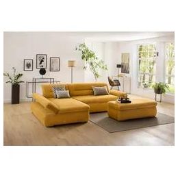 Ecksofa Inosign "Avesa L-Form" Sofas Gr. B/H/T: 300cm x 80cm x 172cm, Struktur weich, Longchair links, mit Armteilverstellung-mit Schlaffunktion, gelb (senf) Wahlweise mit Armteilvertsellung und Bettfunktion, BTH: 30017280cm