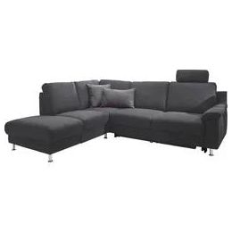 Candy Ecksofa 3C CARINA "Korfu L-Form" Sofas Gr. B/H/T: 252 cm x 91 cm x 208 cm, Chenilleoptik, Recamiere links, mit Bettfunktion-mit Stauraum, grau incl.- 1 Kopfstütze, wahlweise mit Schlafunktion und Stauraum