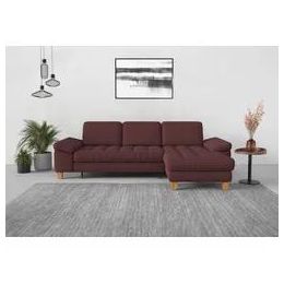 Sit & More Ecksofa SIT & MORE "Westham L-Form" Sofas Gr. B/H/T: 275cm x 88cm x 172cm, Struktur weich, Recamiere rechts, mit Bettfunktion-mit Bettkasten-mit Armlehnfunktion-mit Sitztiefenverstellung, lila (chianti) mit Recamiere, oder ohne Bettfunktion, Bettkasten, Füße Eiche