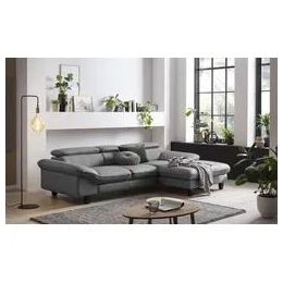 Ecksofa Home Affaire "Pilot L-Form" Sofas Gr. B/H/T: 268cm x 73cm x 108cm, Kunstleder SOFTLUX, Recamiere rechts, mit Kopfteilverstellung-ohne Bettfunktion-ohne Bettkasten, grau (fango) wahlweise mit Bettfunktion und Bettkasten