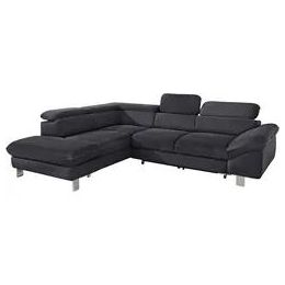 Ecksofa COTTA "Driver L-Form" Sofas Gr. B/H/T: 266cm x 73cm x 214cm, Chenille, Ottomane links, mit Kopfteilverstellung-mit Bettfunktion und Bettkasten, schwarz mit Kopfteilverstellung, wahlweise Bettfunktion