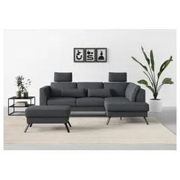 Sit & More Ecksofa SIT & MORE "Lindholm L-Form" Sofas Gr. B/H/T: 254cm x 88cm x 188cm, Soft clean, Ottomane rechts, mit Sitztiefenverstellung, grau (dunkelgrau) mit Sitztiefenverstellung und Federkern