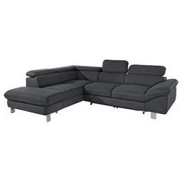 Ecksofa COTTA "Driver L-Form" Sofas Gr. B/H/T: 266cm x 73cm x 214cm, Struktur, Ottomane links, mit Kopfteilverstellung-ohne Bettfunktion und Bettkasten, schwarz mit Kopfteilverstellung, wahlweise Bettfunktion