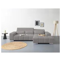 Ecksofa COTTA "Orion L-Form" Sofas Gr. B/H/T: 307cm x 73cm x 186cm, Microfaser, Recamiere rechts, grau (stone) mit Recamiere, inkl. verstellbaren Kopfstützen und 3 Kissen