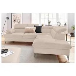 Ecksofa COTTA "Caluso L-Form" Sofas Gr. B/H/T: 256cm x 74cm x 208cm, Microfaser PRIMABELLE, Ottomane rechts, mit Bettfunktion-mit Bettkasten-mit Kopfteilverstellung, beige inklusive Kopfteilverstellung, wahlweise mit Bettfunktion