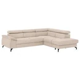 Ecksofa COTTA "Komaris L-Form" Sofas Gr. B/H/T: 249cm x 72cm x 207cm, Microfaser, Ottomane rechts, mit Bettfunktion-mit Bettkasten-mit Kopfteilverstellung, beige inklusive Kopfteilverstellung, wahlweise BettfunktionBettkasten