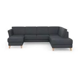 Sit & More Wohnlandschaft SIT & MORE "Visby U-Form" Sofas Gr. B/H/T: 303 cm x 87 cm x 213 cm, Soft clean, Ottomane rechts, ohne Bettfunktion-ohne Stauraum, grau (dunkelgrau) wahlweise mit Bettfunktion und Stauraum, frei im Raum stellbar