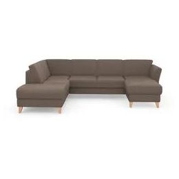 Sit & More Wohnlandschaft SIT & MORE "Visby U-Form" Sofas Gr. B/H/T: 303 cm x 87 cm x 213 cm, Luxus-Microfaser Paris, Ottomane links, ohne Bettfunktion-ohne Stauraum, grau (taupe) wahlweise mit Bettfunktion und Stauraum, frei im Raum stellbar