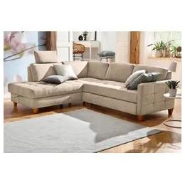 Ecksofa Home Affaire "Earl L-Form" Sofas Gr. B/H/T: 233cm x 80cm x 196cm, Luxus-Microfaser Lederoptik, Ottomane links, ohne Bettfunktion-ohne Bettkasten, beige wahlweise auch mit Bettfunktion oder Bettkasten