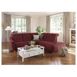 Ecksofa Home Affaire "Boston L-Form" Sofas Gr. B: 272cm, Luxus-Microfaser Florence, Ottomane rechts, mit Kopfteilverstellung-mit 1 motorischer Relaxfunktion im 2sitzigen Sofaelement, rot (bordeaux) Kopfteilverstellung an jeder Sitzfläche, wahlweise Relaxfunktion