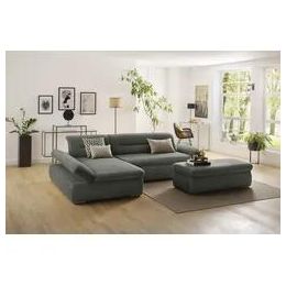 Ecksofa Inosign "Avesa L-Form" Sofas Gr. B/H/T: 300cm x 80cm x 172cm, Struktur weich, Longchair links, mit Armteilverstellung-mit Schlaffunktion, grün (dunkelgrün) Wahlweise mit Armteilvertsellung und Bettfunktion, BTH: 30017280cm