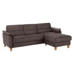 Ecksofa Home Affaire "Palmera L-Form" Sofas Gr. B/H/T: 244cm x 89cm x 163cm, Luxus-Microfaser, Recamiere rechts, mit Bettfunktion-mit Bettkasten, braun (nuß) Federkern, wahlweise mit Bettfunktion und mitohne Bettkasten