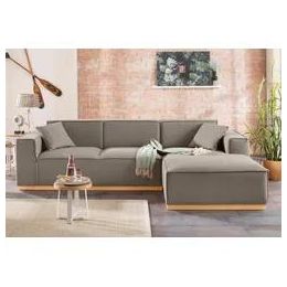 Ecksofa Home Affaire "Terry L-Form" Sofas Gr. B/H/T: 274cm x 75cm x 165cm, Struktur fein, Recamiere rechts, Ecksofa frei im Raum stellbar, braun Ecksofa Möbel Polstermöbel Sofas mit offener Kedernaht und Holzuntergestell