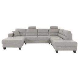 Wohnlandschaft Trendmanufaktur "Chamber, U-Form", grau (quiet grau), B:310cm H:85cm T:203cm, Sofas, inklusive zwei Kopfstützen, wahlweise mit Bettfunktion