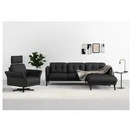 Sit & More Ecksofa SIT & MORE "Scandia L-Form" Sofas Gr. B/H/T: 269cm x 82cm x 183cm, Struktur weich, Recamiere rechts, Mit Kopfteilverstellung-Mit Armteilfunktion-Mit schwarzen matten Metallfüßen, schwarz Wahlweise mit Kopfteilverstellung und Armteilfunktion