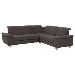 Ecksofa Home Affaire "Dalia L-Form" Sofas Gr. B/T: 256cm x 236cm, Luxus-Microfaser weich, langer Schenkel links, mit Bettfunktion-mit Schubladenstauraum-mit Kopfteilverstellung, grau (dunkelgrau) mit Federkernpolsterung, wahlweise Bettfunktion, Bettkasten