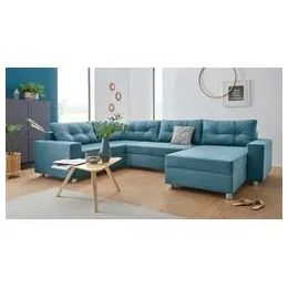 Wohnlandschaft Collection AB "Paris U-Form" Sofas Gr. B/T: 310 cm x 212 cm, Samtoptik, ohne Bettfunktion, blau (azur) inklusive Federkern, wahlweise mit Bettfunktion und Bettkasten