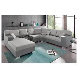 Wohnlandschaft Inosign "U-Form" Sofas Gr. B/H/T: 324cm x 94cm x 90cm, Kunstleder SOFTLUX-Struktur, Recamiere links, grau (grau, creme)